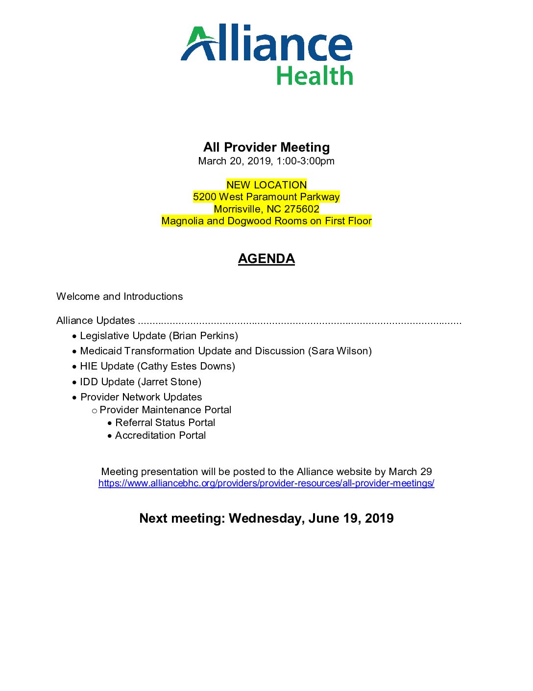 All-Provider Meetings - Alliance Health