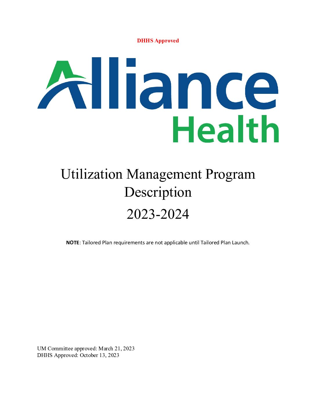 Utilization Management Program - Alliance Health