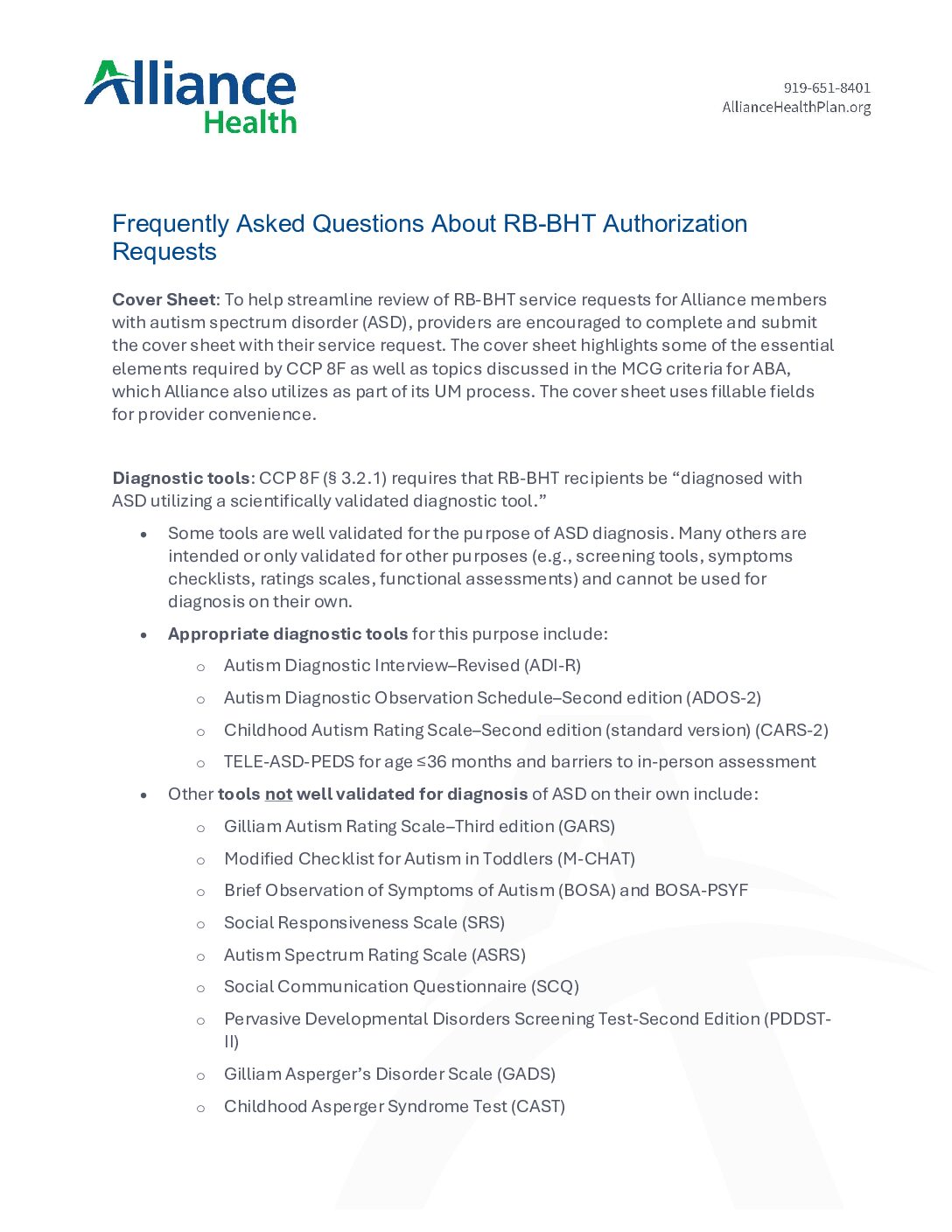 Provider Quick Reference Guide - Alliance Health