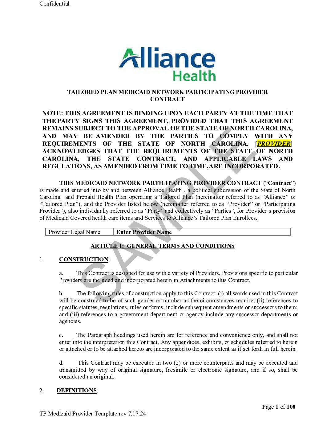 Provider Rates Update: January 1, 2024 - Alliance Health